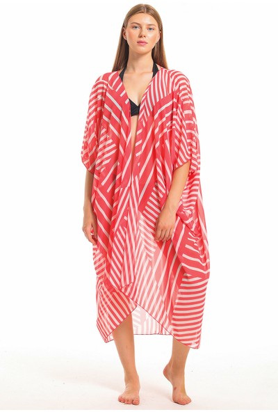 Sense Şifon Plaj Kimono | ELB33597 Fujya Çizgili