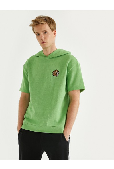 Koton Aslan İşlemeli Sweatshirt Kapşonlu Kısa Kollu