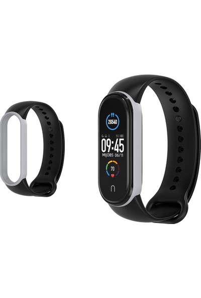 Yonaga Mi Band 5 ve 6 Uyumlu Kordon Kayış Antialerjik Silikonsiyah-Gri Yonaga Mi Band 5 ve 6 Uyumlu Kordon Kayış Antialerjik Silikonsiyah-Gri