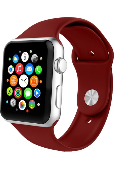 Yonaga Apple Watch 1-2-3-4-5-6-Se Seri (42MM-44MM) (Medium - Large) Kordon Kayış Silikonvişne