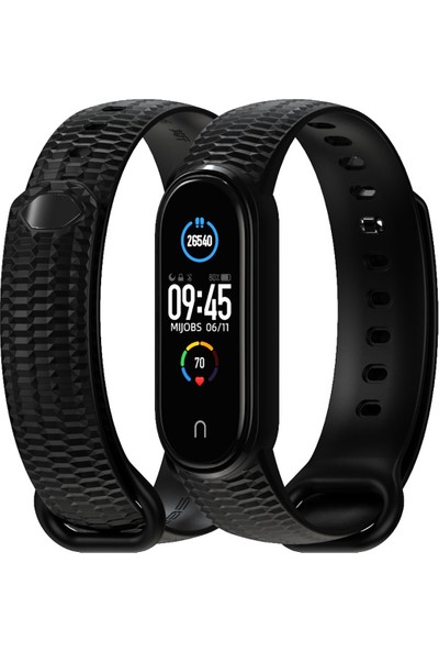 Yonaga Xiaomi Mi Band 5/6 Uyumlu Kabartma Desenli Kordon Kayış Silikonsiyah Yonaga Xiaomi Mi Band 5/6 Uyumlu Kabartma Desenli Kordon Kayış Silikonsiyah