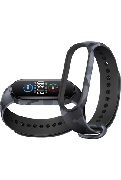 Yonaga Xiaomi Mi Band 5/6 Uyumlu Kamuflaj Desenli Akıllı Bileklik Kordon Kayış Silikongri