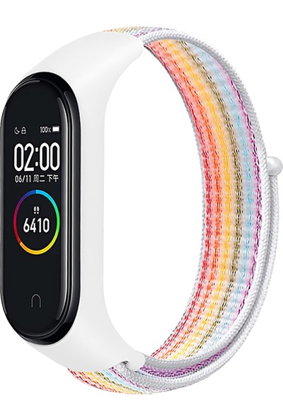 Yonaga Xiaomi Mi Band 5/6 Uyumlu Spor Dokuma Akıllı Bileklik Kordon Kayışgök Kuşagı - Beyaz
