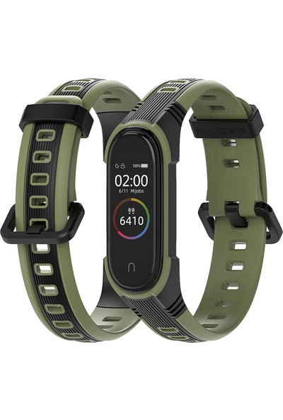 Yonaga Xiaomi Mi Band 5 ve 6 Uyumlu Silikon Kordon Mijobs Spor Tasarımyeşil Siyah