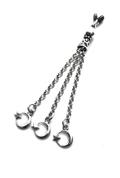 Ebrar Tesbih Gümüş Gümüş Püskül 925 Ayar Gümüş 3lü Orta Boy Tesbih Püskülü