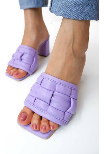 Başmak Shoes Lila Kare Burun Örgü Bant Topuklu Terlik Başmak Shoes Lila Kare Burun Örgü Bant Topuklu Terlik