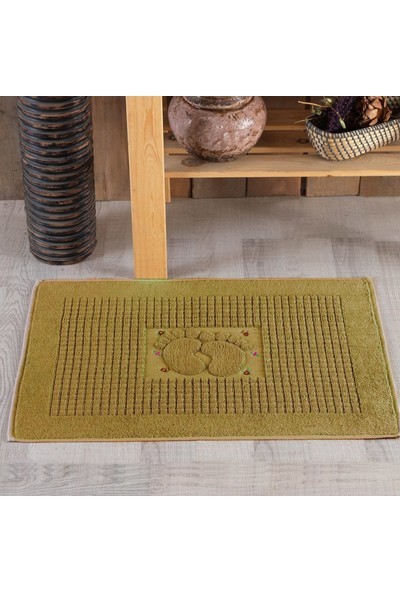 Regule Tekli Ayak Havlusu Banyo Paspas 50 x 70 cm %100 Pamuk Nakışlı Ayak Çizgili