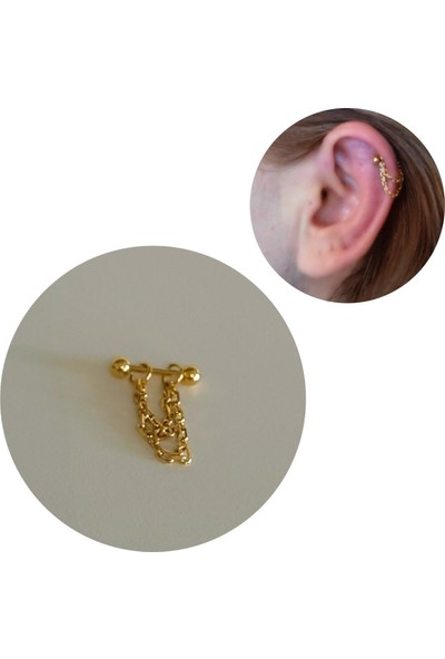 Bylin Cerrahi Çelik Çift Zincir Detaylı Helix Piercing Gökkuşağı