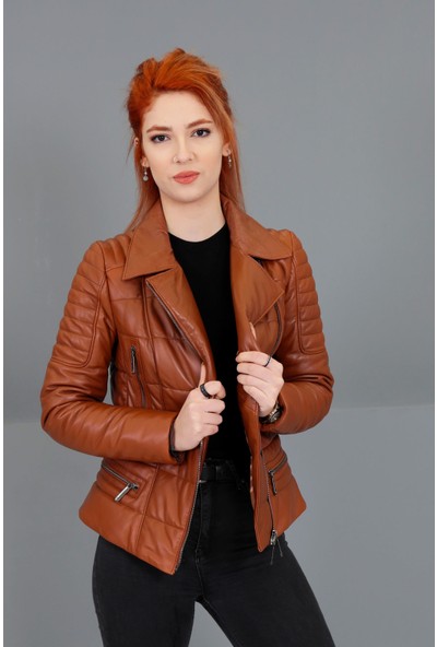 By Marki Marki Kadın Şişme Deri Ceket 101122