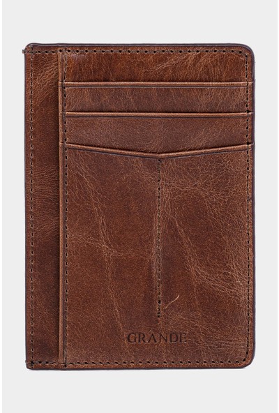 Grande 3605 Deri Slim Dikey Kartlık Crazy Kahve