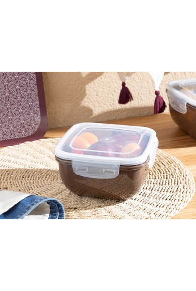 English Home Stella Plastik Kare Saklama Kabı 900 ml Kahve English Home Stella Plastik Kare Saklama Kabı 900 ml Kahve