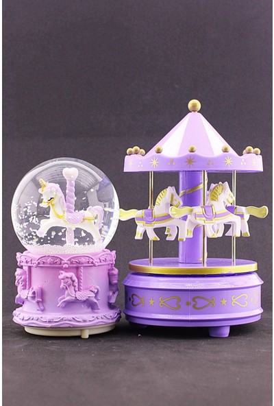 Hediye Filesi Mor Unicorn Kar Küresi Işıklı Müzikli 12 cm ve Mor Atlıkarınca Set Hediye Filesi Mor Unicorn Kar Küresi Işıklı Müzikli 12 cm ve Mor Atlıkarınca Set