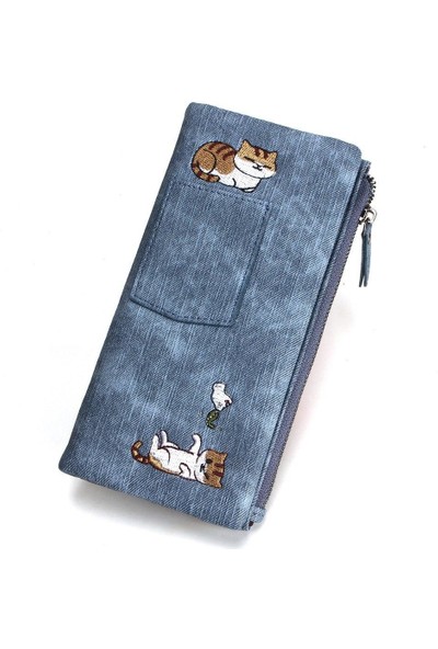 Baellerry Kedi Işlemeli Bayan Cüzdan Bozuk Para Bölmeli Vintage Tasarım Mavi Baellerry Kedi Işlemeli Bayan Cüzdan Bozuk Para Bölmeli Vintage Tasarım Mavi