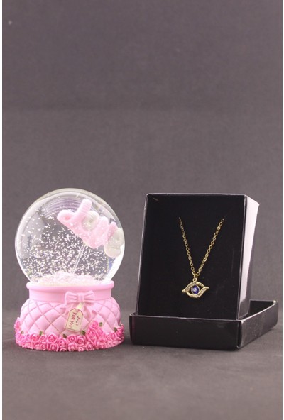 Deco Elit Just For You Tasarımlı Love Kar Küresi Işıklı 9 cm ve Zirkon Taş Kolye Set