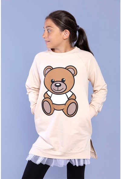 Toontoy Kids Toontoy Kız Çocuk Ayıcık Baskılı Iki Yanı Cepli Sweatshirt