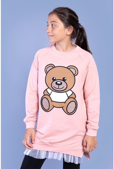 Toontoy Kids Toontoy Kız Çocuk Ayıcık Baskılı Iki Yanı Cepli Sweatshirt