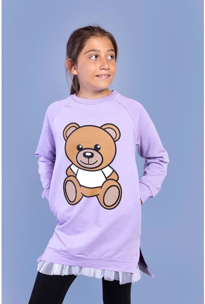 Toontoy Kids Toontoy Kız Çocuk Ayıcık Baskılı Iki Yanı Cepli Sweatshirt