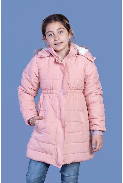 Toontoy Kids Toontoy Kız Çocuk Beli Lastikli Kapüşonlu Içi Kürklü Kaban