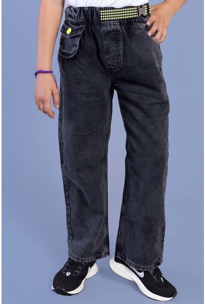 Toontoy Kids Toontoy Kız Çocuk Kemer Detaylı Cepli Loose Fit Jean Pantolon