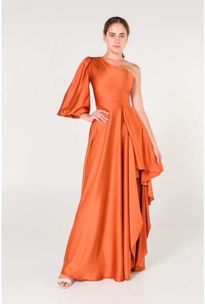 SpringStore Tarçın Tek Omuz Ince Saten Abiye SpringStore Tarçın Tek Omuz Ince Saten Abiye