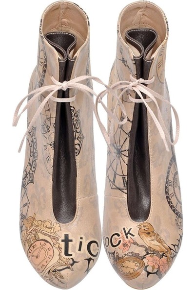 Dogo Tick Tock / Tasarım Baskılı Vegan / Dogo Booties Kadin Topuklu Bot