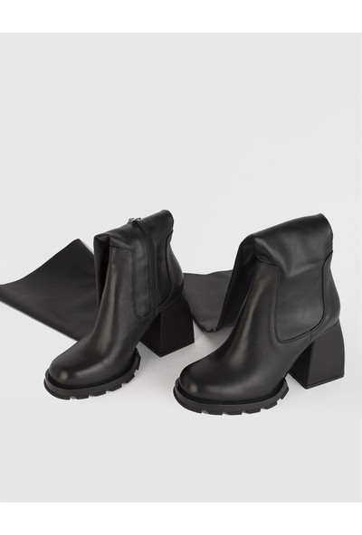 İLVİ Dess Deri Kadın Siyah Streç Topuklu Çizme