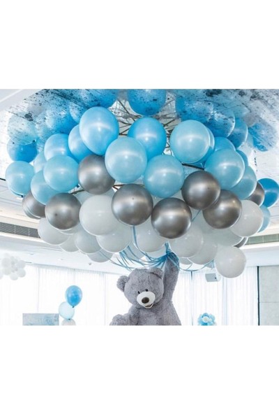 Vipfoni Metalik Balon Mavi - Beyaz - Gümüş Gri Karışık - 25 Adet Vipfoni Metalik Balon Mavi - Beyaz - Gümüş Gri Karışık - 25 Adet