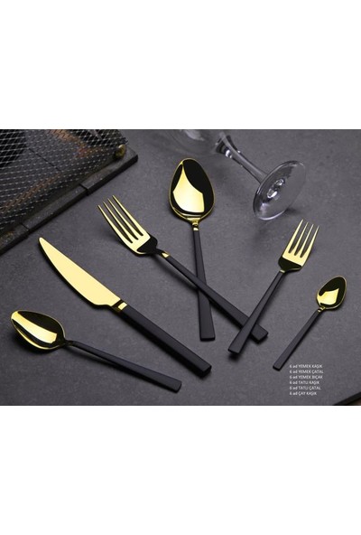 Gönül 36 Parça Black Gold Çatal Kaşık Bıçak Seti