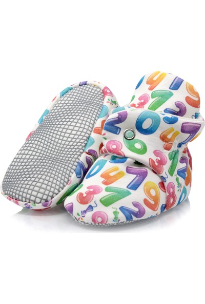 Ella Bonna Organik Pamuk Bebek Patiği, Kaydırmaz Taban, Pamuklu Yenidoğan Pandufu Ev Kreş Ayakkabısı