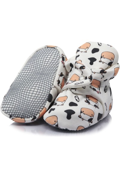 Ella Bonna Organik Pamuk Bebek Patiği, Kaydırmaz Taban, Pamuklu Yenidoğan Pandufu Ev Kreş Ayakkabısı