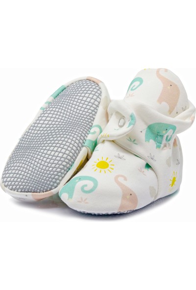 Ella Bonna Organik Pamuk Bebek Patiği, Kaydırmaz Taban, Pamuklu Yenidoğan Pandufu Ev Kreş Ayakkabısı