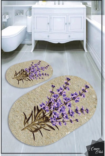 Cappio Halı Çiçek Desenli Renkli Halı 2'li Banyo Paspas Takımı (40 x 60 cm. | 60 x 100 cm.)