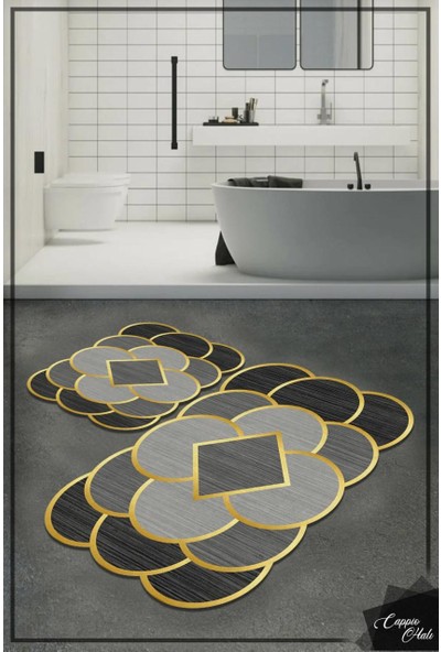 Cappio Halı Füme-Gri Renkli Lazer Kesim 2'li Banyo Takımı (40 x 60 cm. | 60 x 100 cm.)