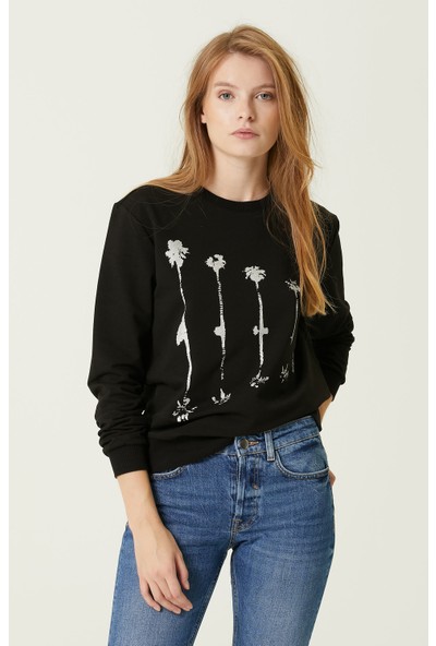 Network Geniş Fit Siyah Baskılı Sweatshirt