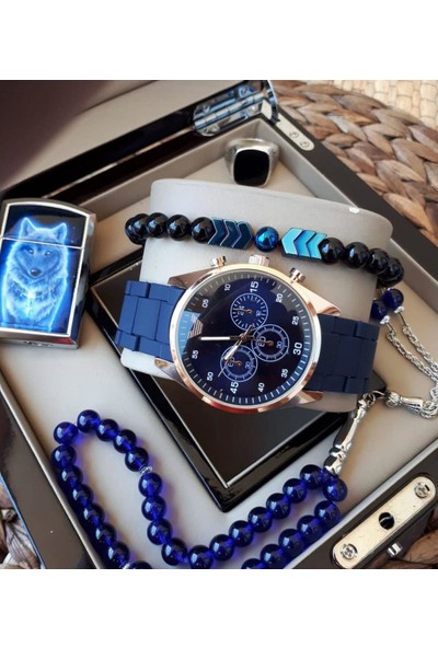 Vişneli Erkek Kol Saati Tesbih Çakmak Bileklik Seti Vişneli Erkek Kol Saati Tesbih Çakmak Bileklik Seti