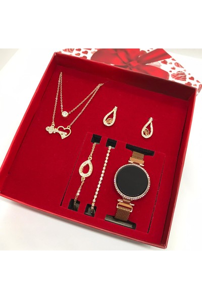 Vişneli Kadın Kol Saati Bileklik Kolye Küpe Takımı Vişneli Kadın Kol Saati Bileklik Kolye Küpe Takımı