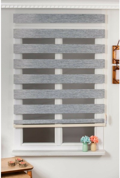 Derinhome Açık Gri Bambu Zebra Perde