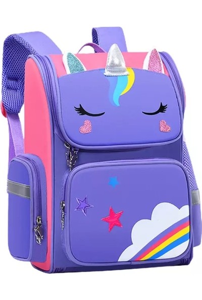Wonderful Sevimli Kız Tek Boynuzlu At Okul Çantası Çocuk Çok Cepli Sırt Çantası