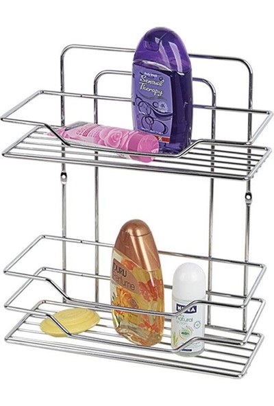 Hometarz Krom Raf 2 Katlı Banyo Düzenleyici Şampuanlık Paslanmaz