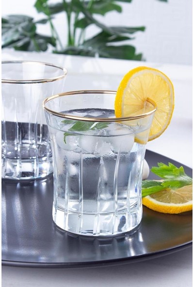 Acar Gülfem 6 Kişilik Yaldızlı Kesme Cam Meşrubat Bardağı 12305