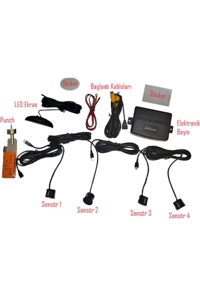 Sentinel 4'lü Park Sensörü LED Ekranlı Siyah