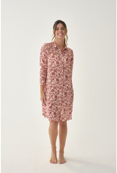 Dagi Kiremit Uzun Kol Gecelik