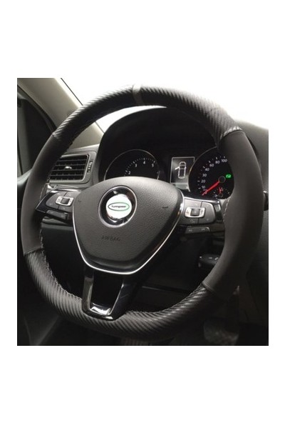 Gürler Oto Aksesuar Carbon Dikmeli Deri Direksiyon Kılıfı Sarmalı Dikişli Dikme Noktalı Karbon Desen