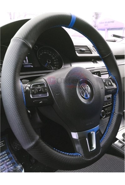 Gürler Oto Aksesuar Carbon Dikmeli Deri Direksiyon Kılıfı Sarmalı Dikişli Dikme Noktalı Karbon Desen