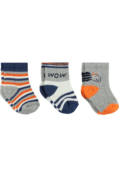 Civil Baby Erkek Bebek 3'lü Çorap Set 0-24 Ay Gri