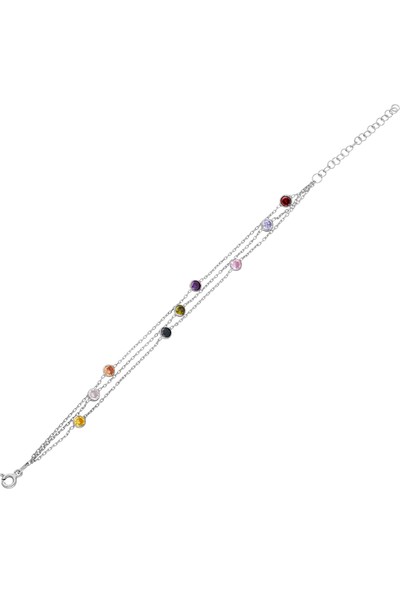 Chavin Renkli 3 Sıra Taşlı Zincir Gümüş Bileklik Dy90By Chavin Renkli 3 Sıra Taşlı Zincir Gümüş Bileklik Dy90By