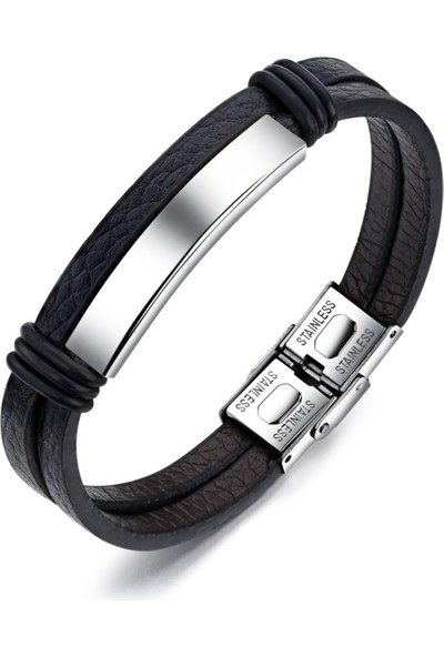 Chavin Gri Çelik Ve Deri Çelik Erkek Bileklik Dy76By