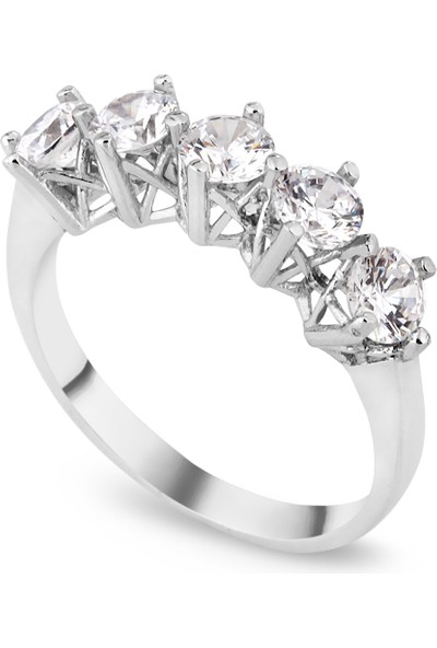 Chavin 2,5 crt. Beştaş, 5 Taş Gümüş Bayan Yüzük de54