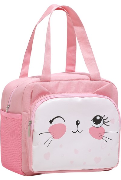 1st Try Kedi Baskılı Büyük Kapasiteli Çanta - Pembe (Yurt Dışından)