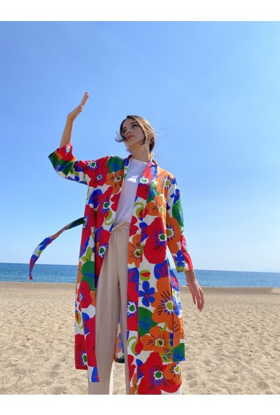 Sa Collection Çok Renkli Çiçekli Kimono